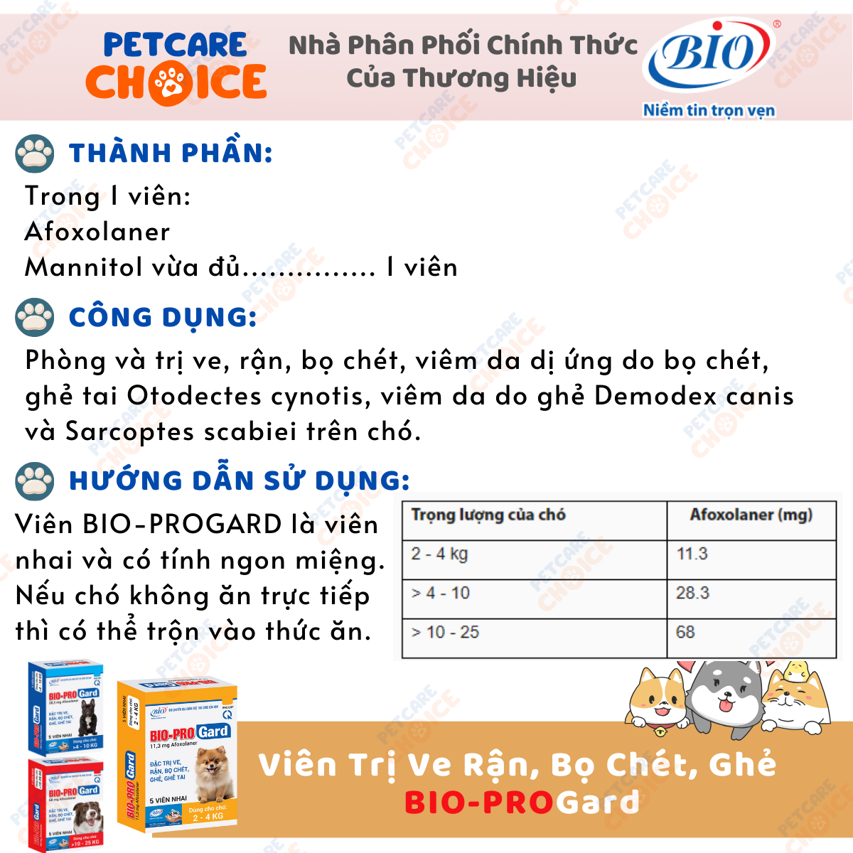 BIO PROGARD Viên Nhai Diệt Ve, Rận, Bọ Chét, Ghẻ, Ghẻ Tai, Viêm Da Do ...
