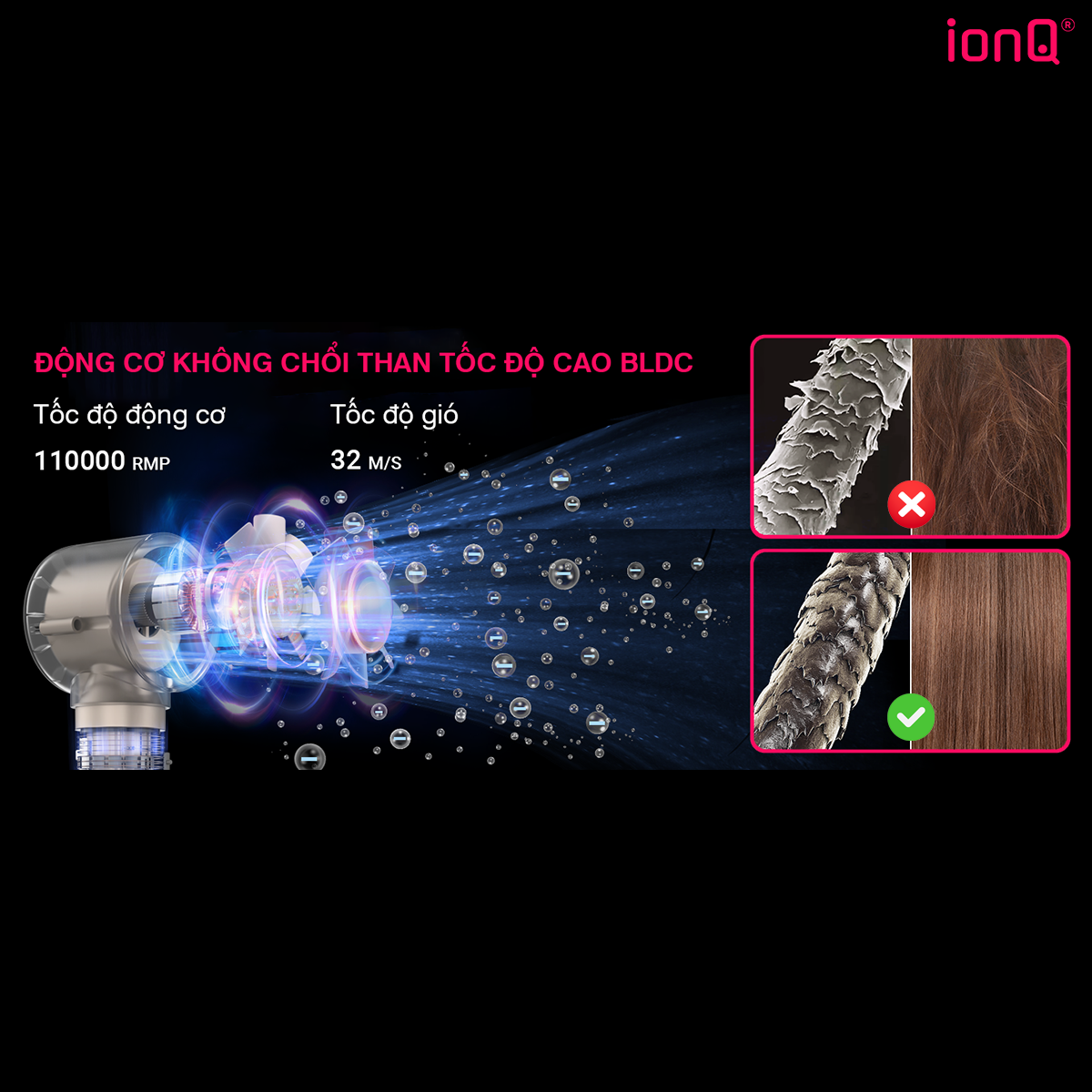 Máy sấy tóc ion âm tạo kiểu ionQ MultiStyle 6 trong 1 tốc độ cao nhanh khô bảo vệ tóc bóng mượt ...