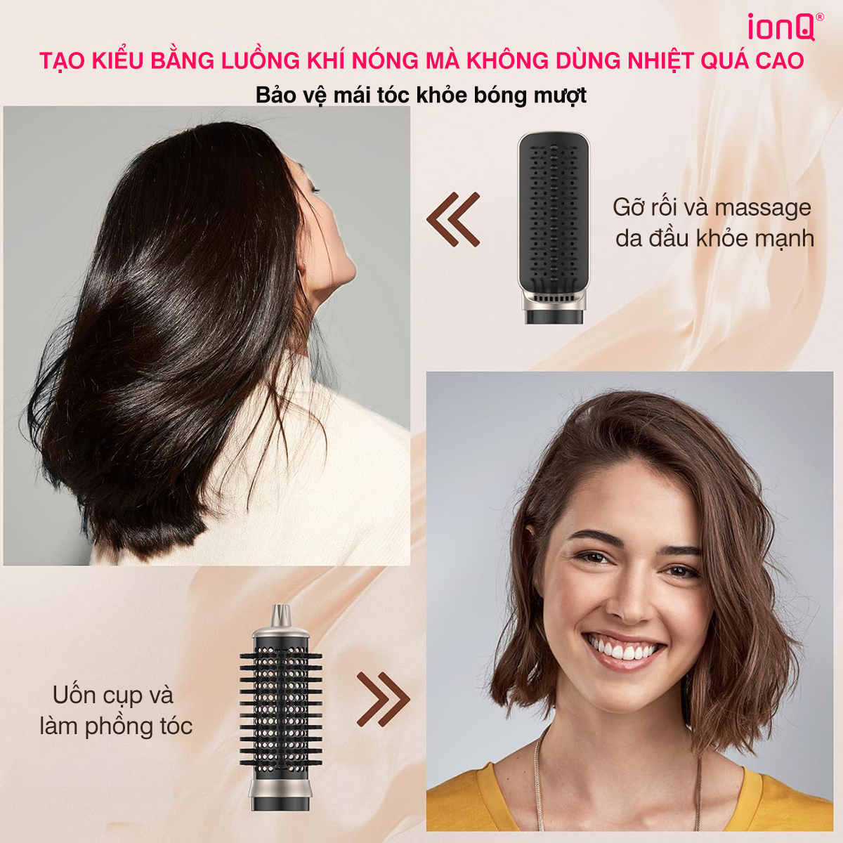 Máy sấy tóc ion âm tạo kiểu ionQ MultiStyle 6 trong 1 tốc độ cao nhanh khô bảo vệ tóc bóng mượt ...