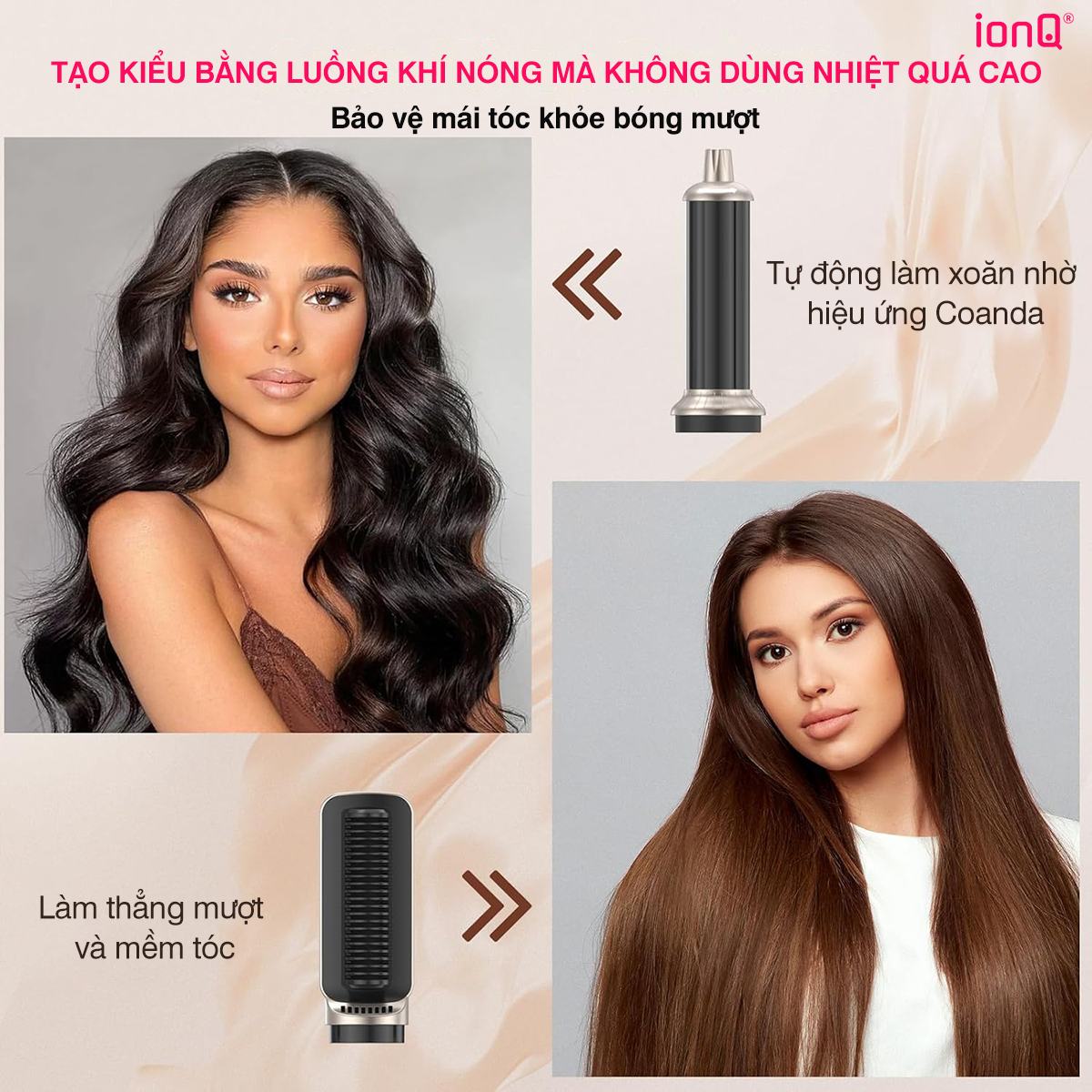 Máy sấy tóc ion âm tạo kiểu ionQ MultiStyle 6 trong 1 tốc độ cao nhanh khô bảo vệ tóc bóng mượt ...