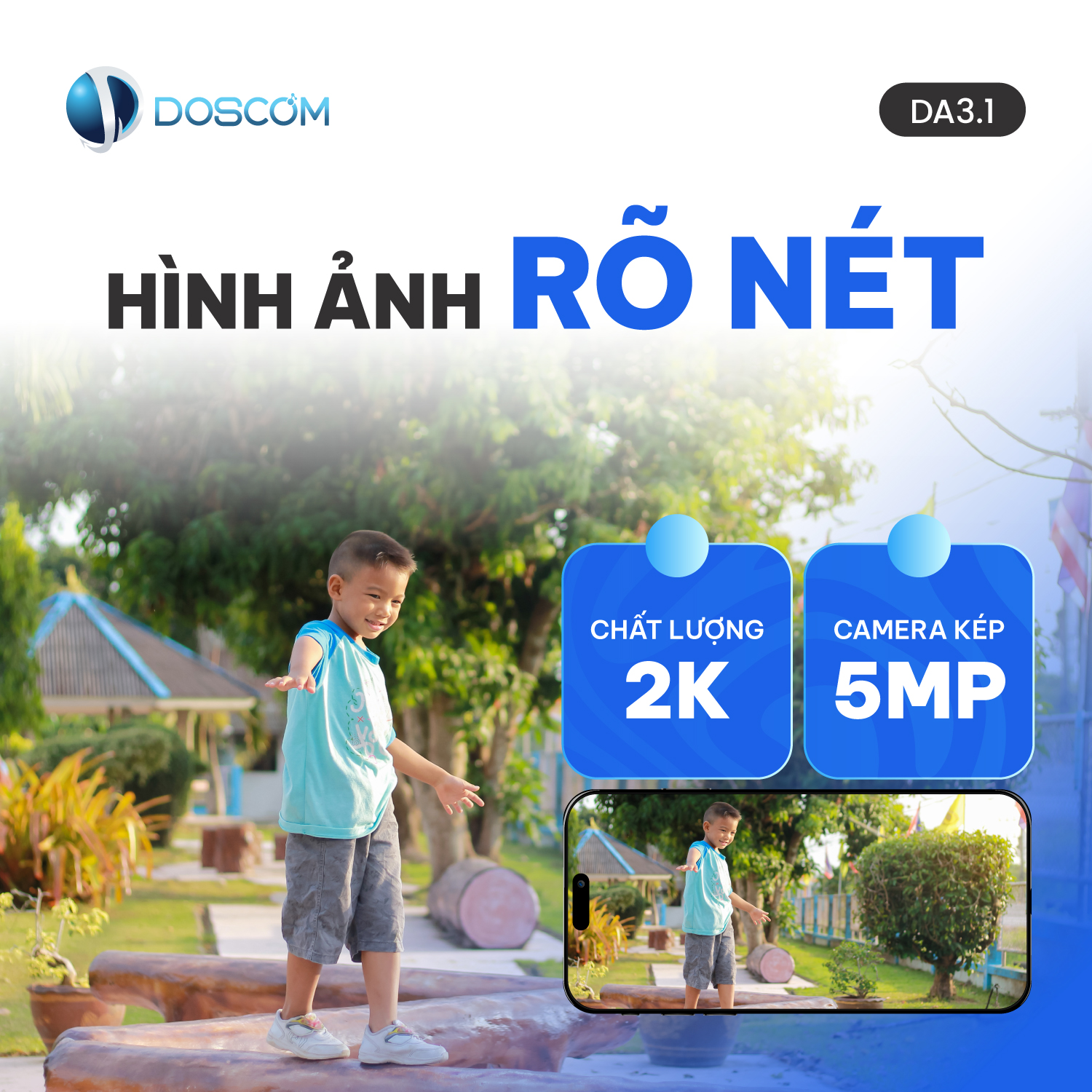 Camera Wifi Ngoài Trời Doscom DA3.1 Tích Hợp 2 Mắt Camera Kép,Không Điểm Mù - Độ Phân Giải Full ...