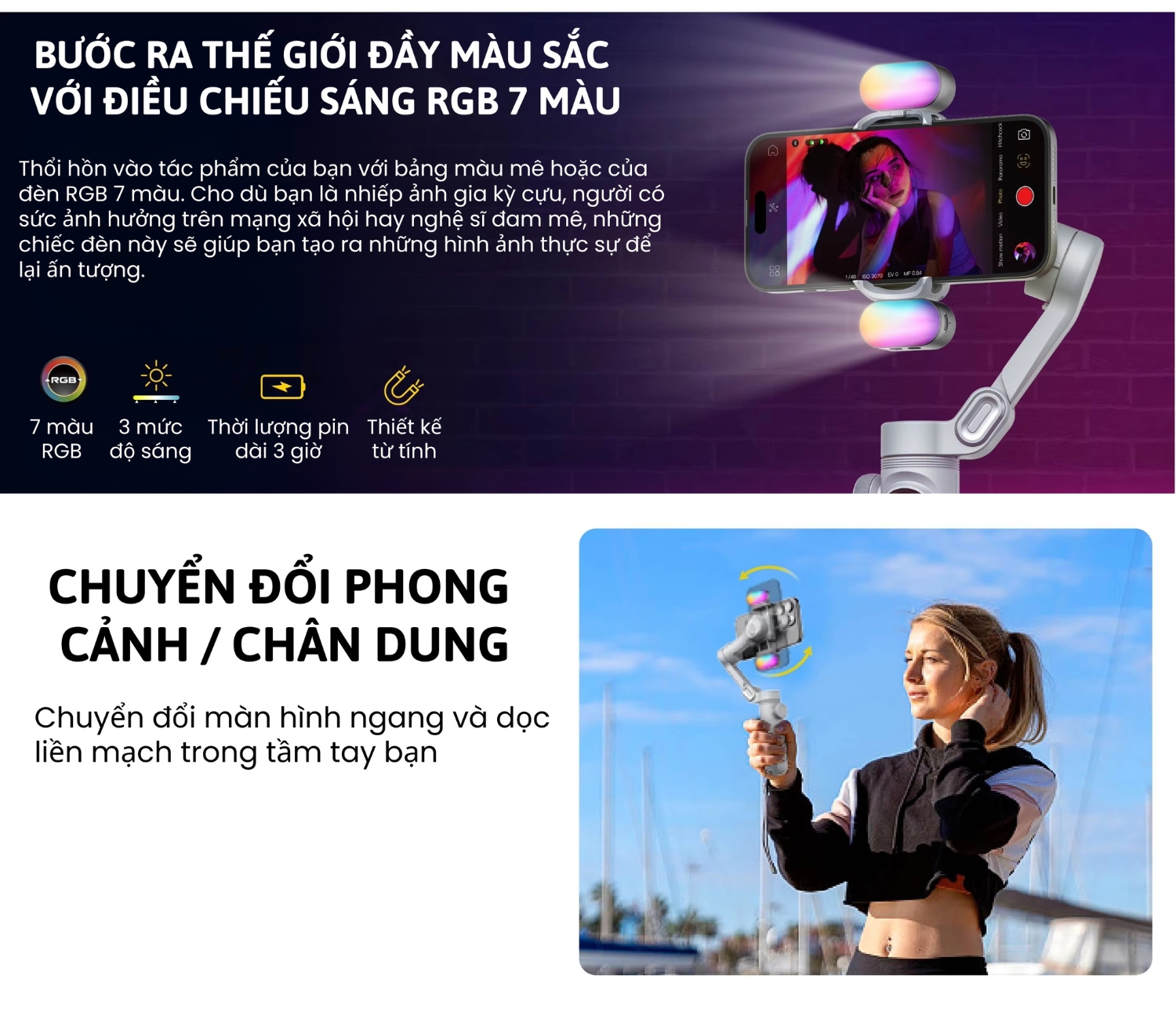 Gimbal SMART X PRO - Tích hợp sạc không dây - Pin 3200 mAh Gậy quay ...