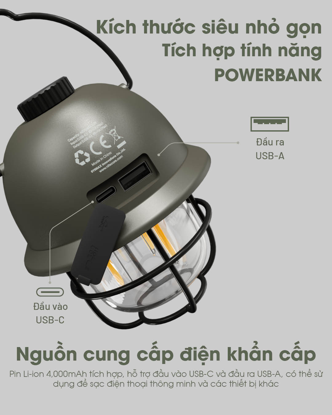 Đèn pin cắm trại NITECORE LR40 sáng 100 lumen pin 4000mAh Powerbank ...