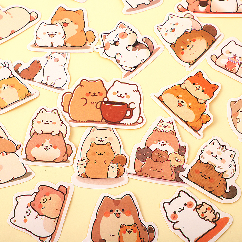 108 sticker mèo và chó con cute dễ thương phong cách chibi vẽ tay trang ...