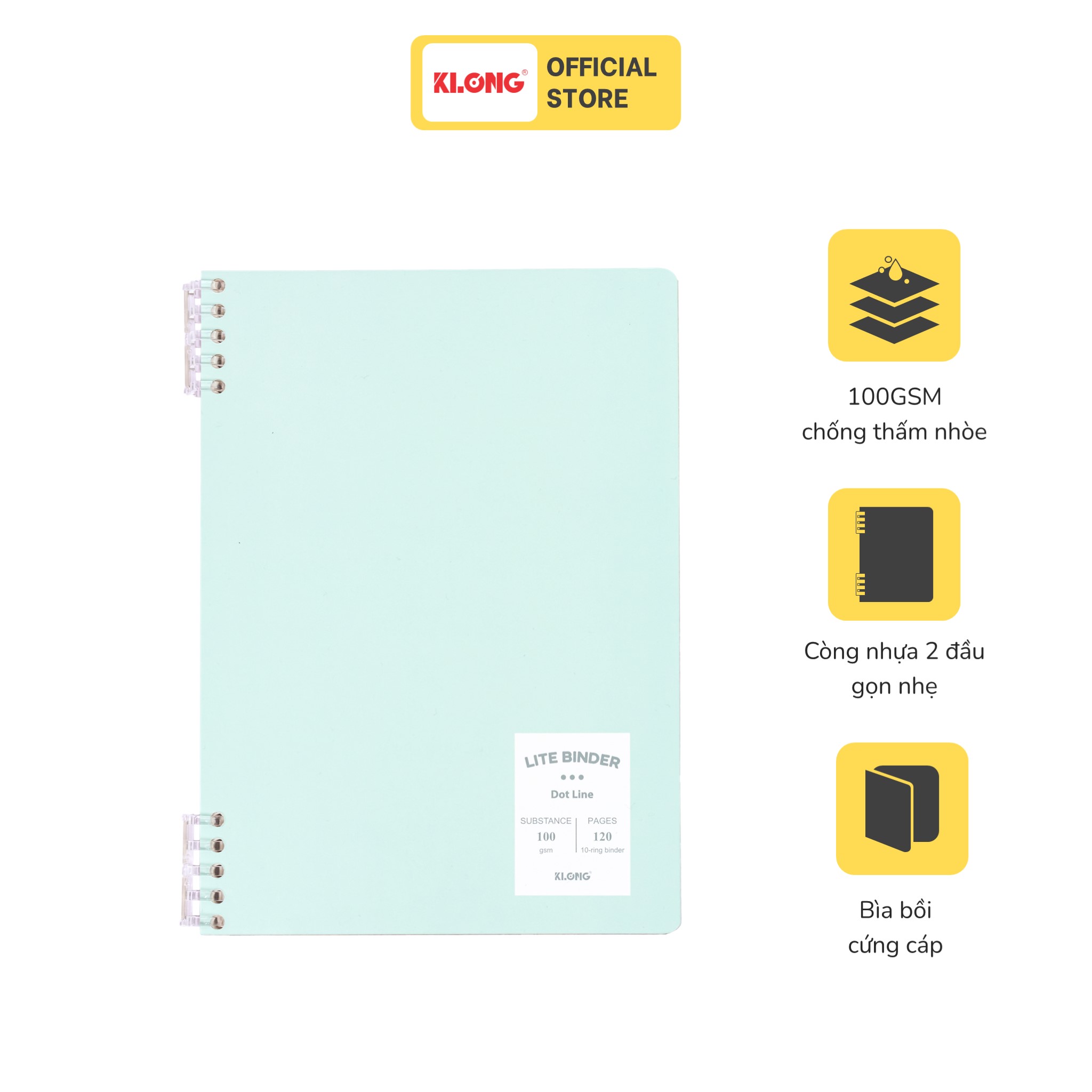 Sổ còng nhựa 2 đầu Lite Binder Dash Caro Dot Line KLONG B5 120 trang ...