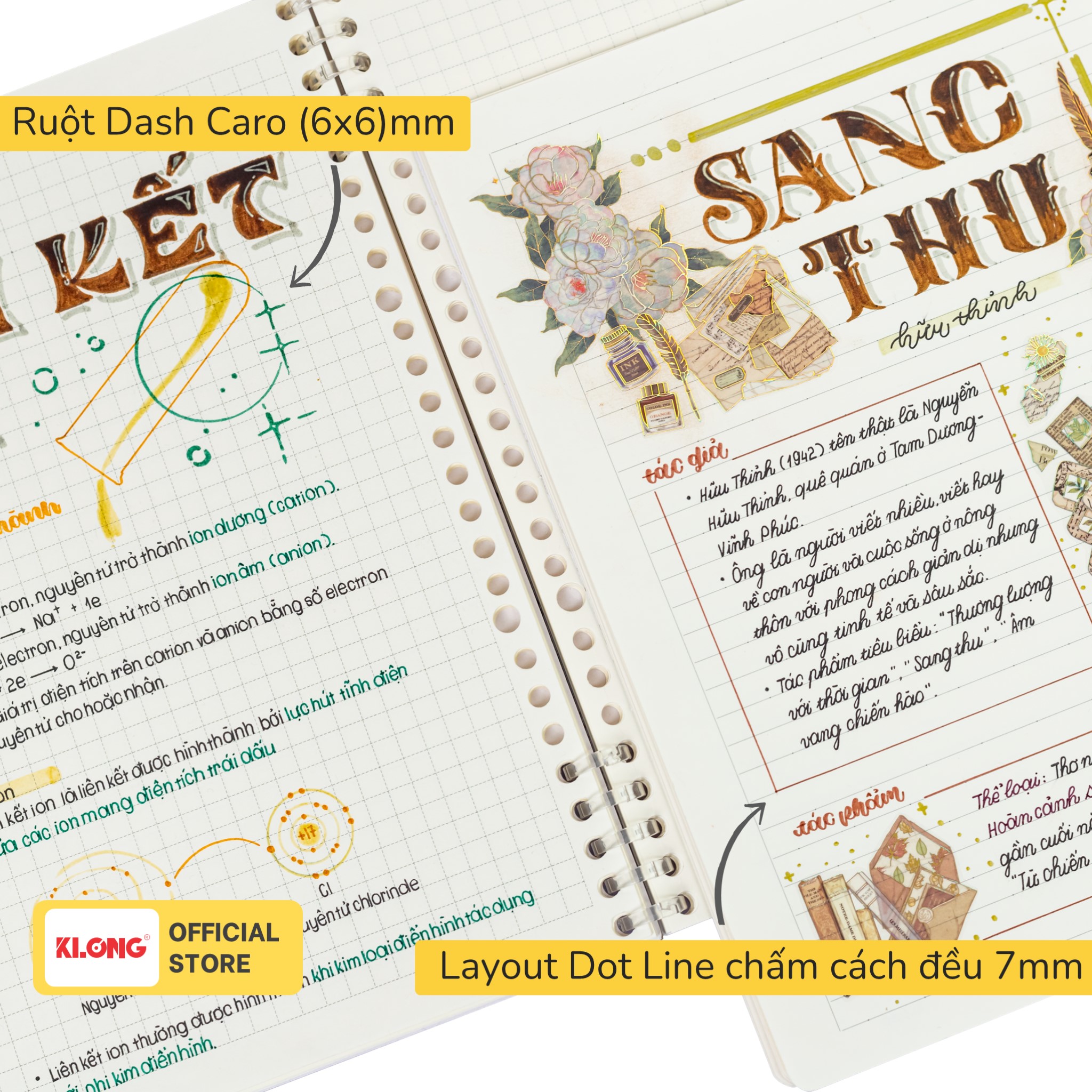 Sổ còng nhựa 2 đầu Lite Binder Dash Caro Dot Line KLONG B5 120 trang 100/76; MS: 809, 810 ...