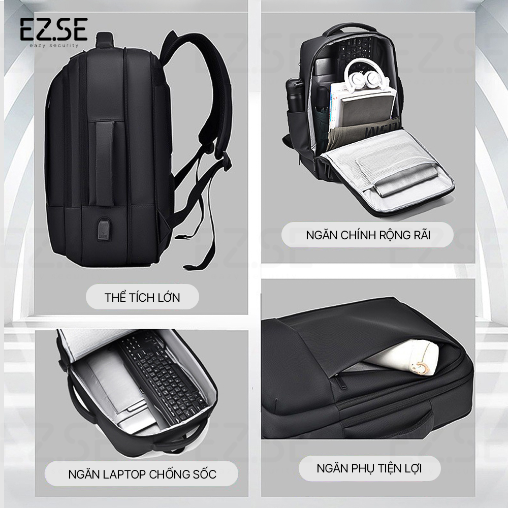 Balo đựng laptop cao cấp chống sốc chống nước EAZY BLA01 , Balo laptop 17 inch 15.6 inch có cổng ...