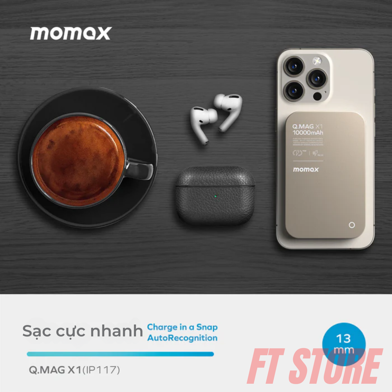 Sạc Dự Phòng 10.000mAh Không Dây Từ Tính MOMAX Q.Mag X1 PD 20W | Qi2 15W |BH12T 1 Đổi 1 IP117 ...