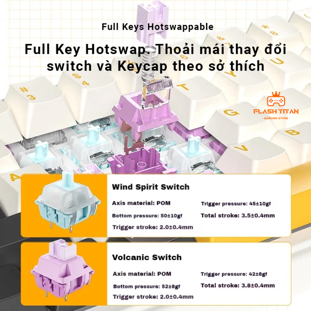 Bàn phím cơ không dây Aula F65 - Hỗ trợ hotswap - 3 mode kết nối - LED ...