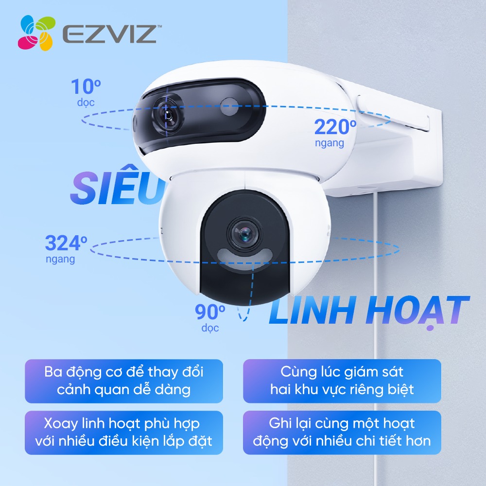 [HOT] Camera Ezviz 2 mắt ngoài trời, điều khiển xoay linh hoạt cả 2 mắt ...