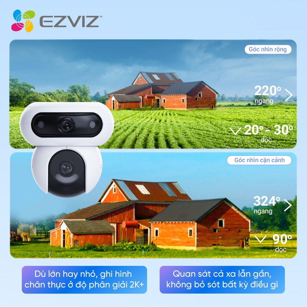 [HOT] Camera Ezviz 2 mắt ngoài trời, điều khiển xoay linh hoạt cả 2 mắt ...