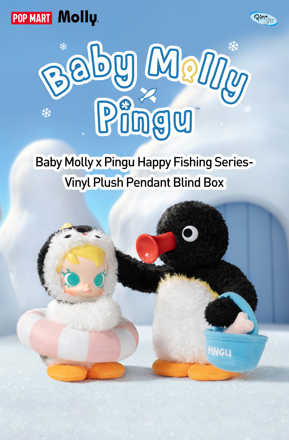POP MART Baby Molly × Pingu Happy Fishing Series-Vinyl Plush Pendant ...