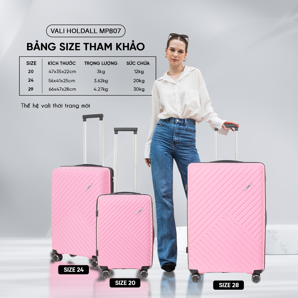 Combo 3 Vali Kéo LUG Holdall MP807 Size 20/Size 24/Size 28: Nhựa PP ...