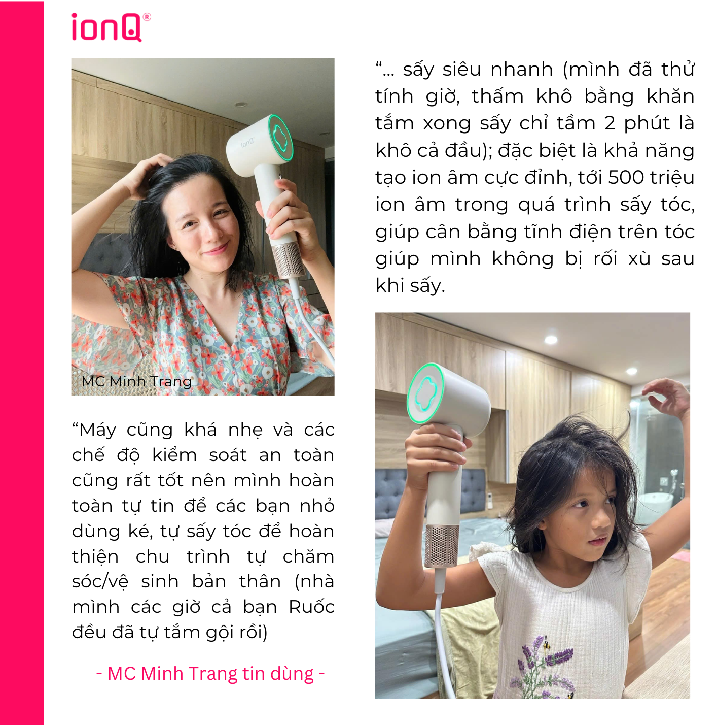 Máy sấy tóc ion âm ionQ Clover công suất 1600W nhanh khô chăm sóc và bảo vệ tóc chuẩn Salon ...