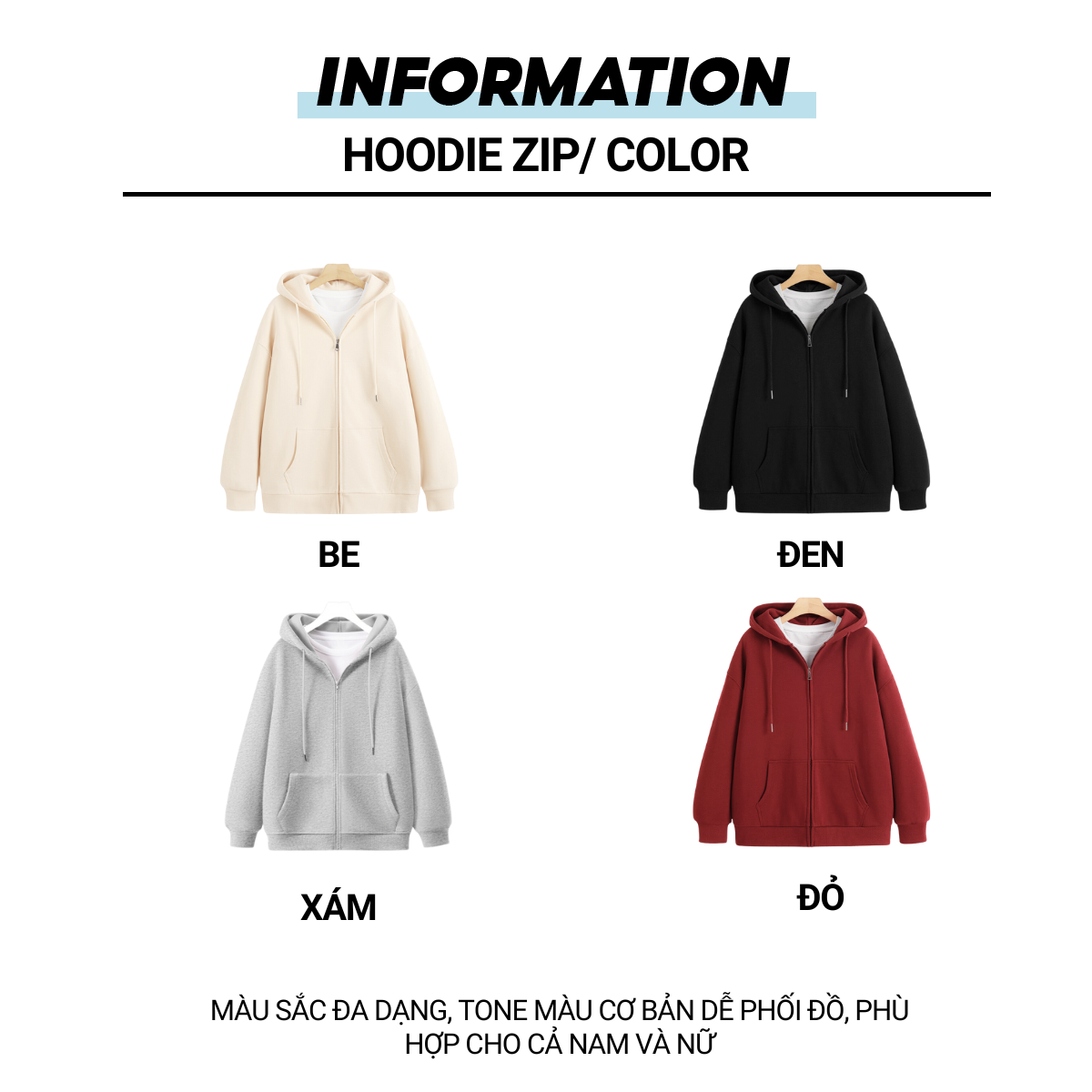 Áo Hoodie Zip Nam Nữ Unisex By PEABOO Mã HZ02 Monster Mix Màu Chất Nỉ ...