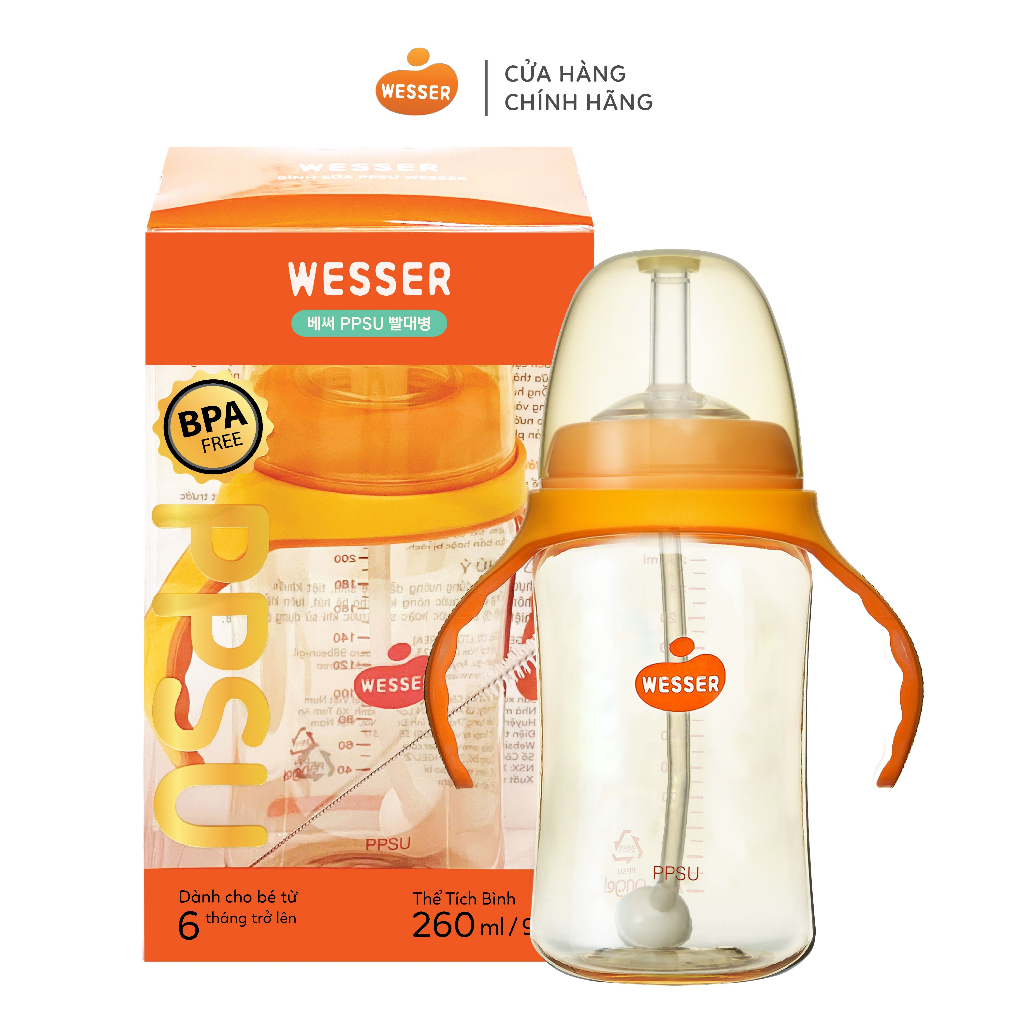 Combo 1 Bình Ống Hút PPSU Wesser 260ml + 1 Núm Vú Wesser Cổ rộng Size L ...