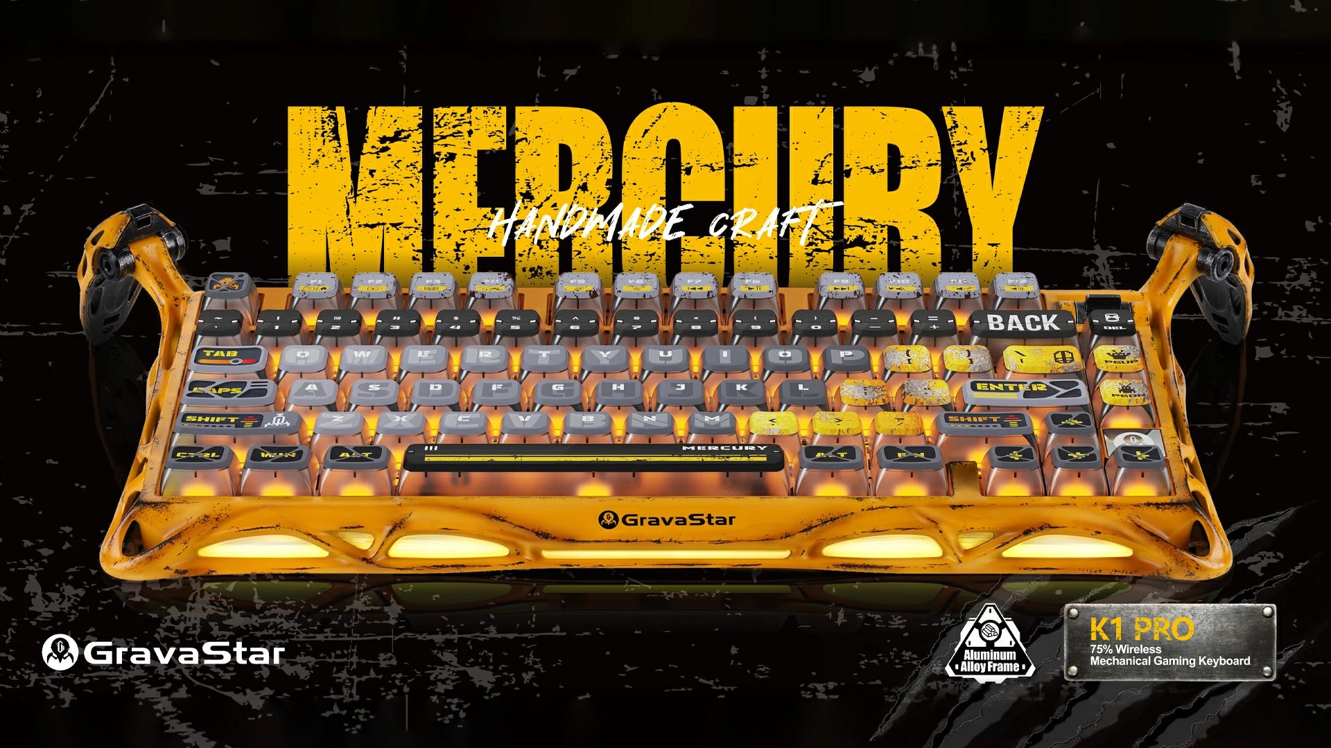 Bàn phím cơ gaming Gravastar Mercury K1 Pro Battle-Worn Yellow, mẫu mới ...