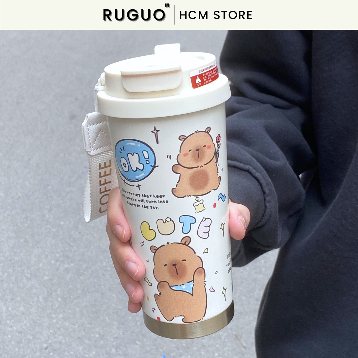 Ly Giữ Nhiệt Khắc Tên Capybara, Labubu COFFEE CUP 500ml Inox 316 Có Ống ...