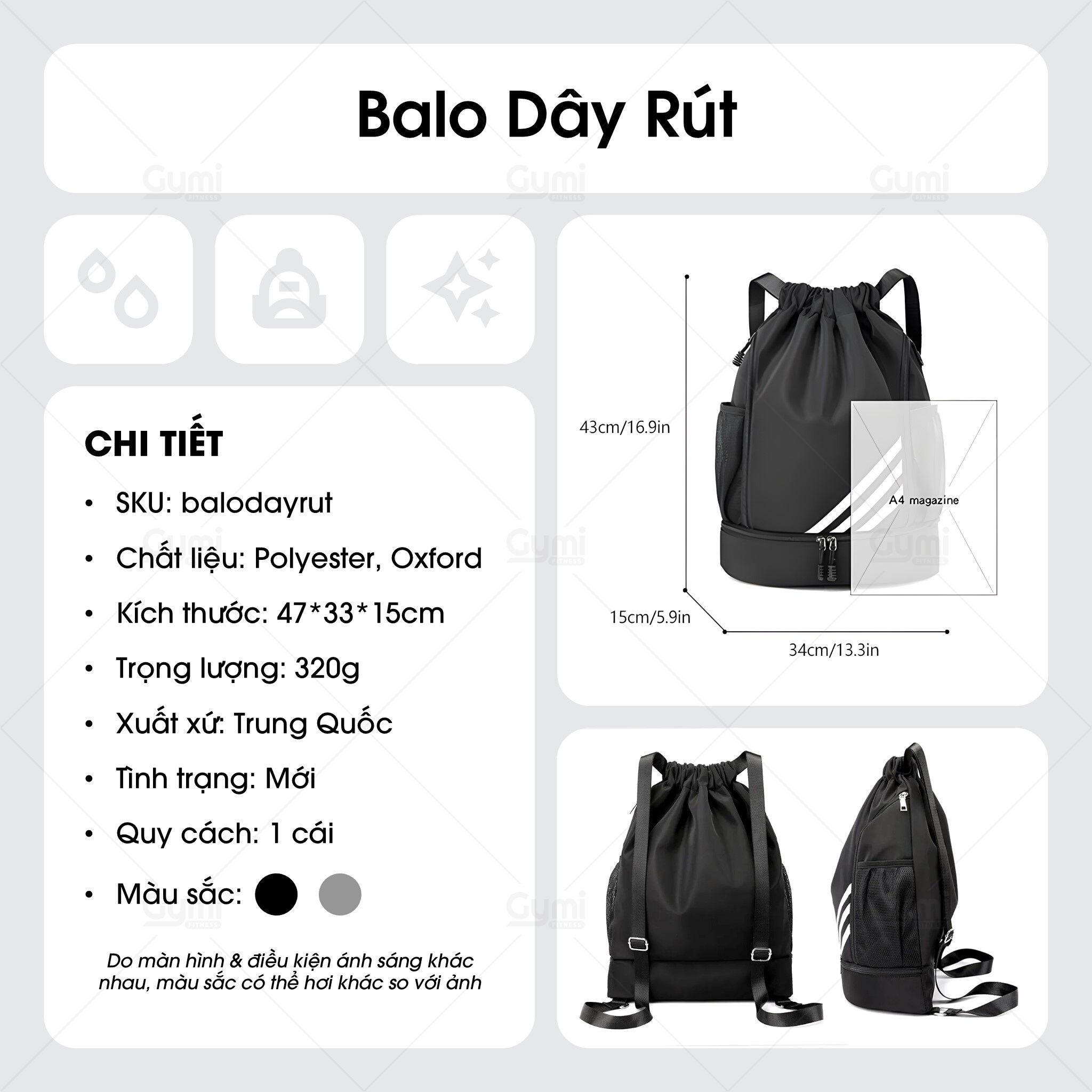 Balo Dây Rút Thể Thao - Ba Lô Chống Nước Có Ngăn Đựng Giày, Chơi Bóng ...