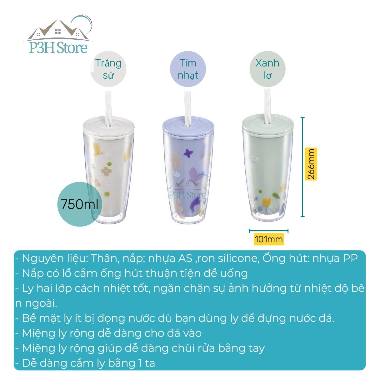 Ly nhựa 2 lớp có ống hút Lock&Lock và Inochi dung tích 750ml HAP507 ...