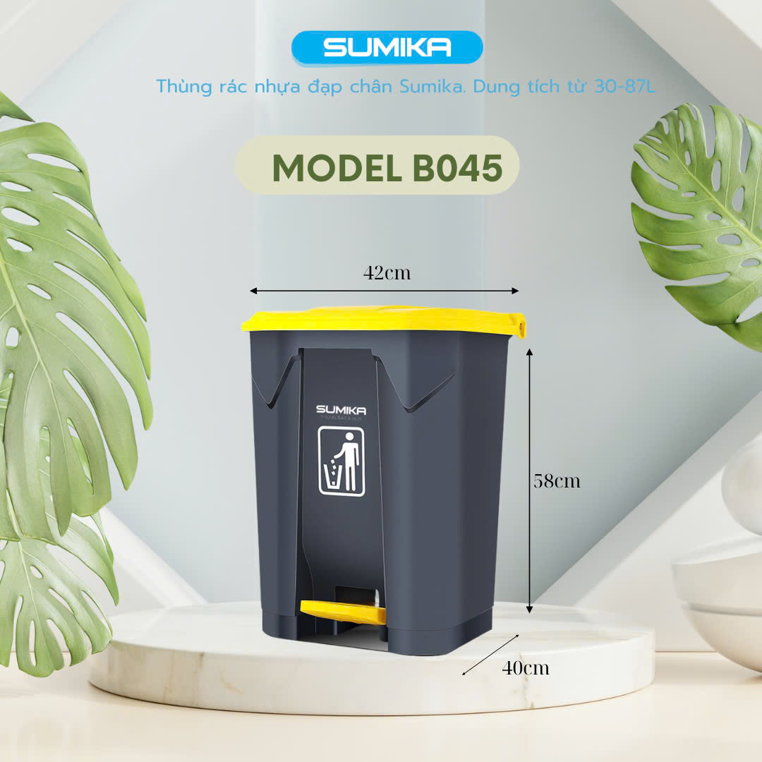 Thùng rác nhựa đạp chân SUMIKA 30L, 45L, 68L, 87L, thùng màu xám, nắp vàng | Shopee Việt Nam