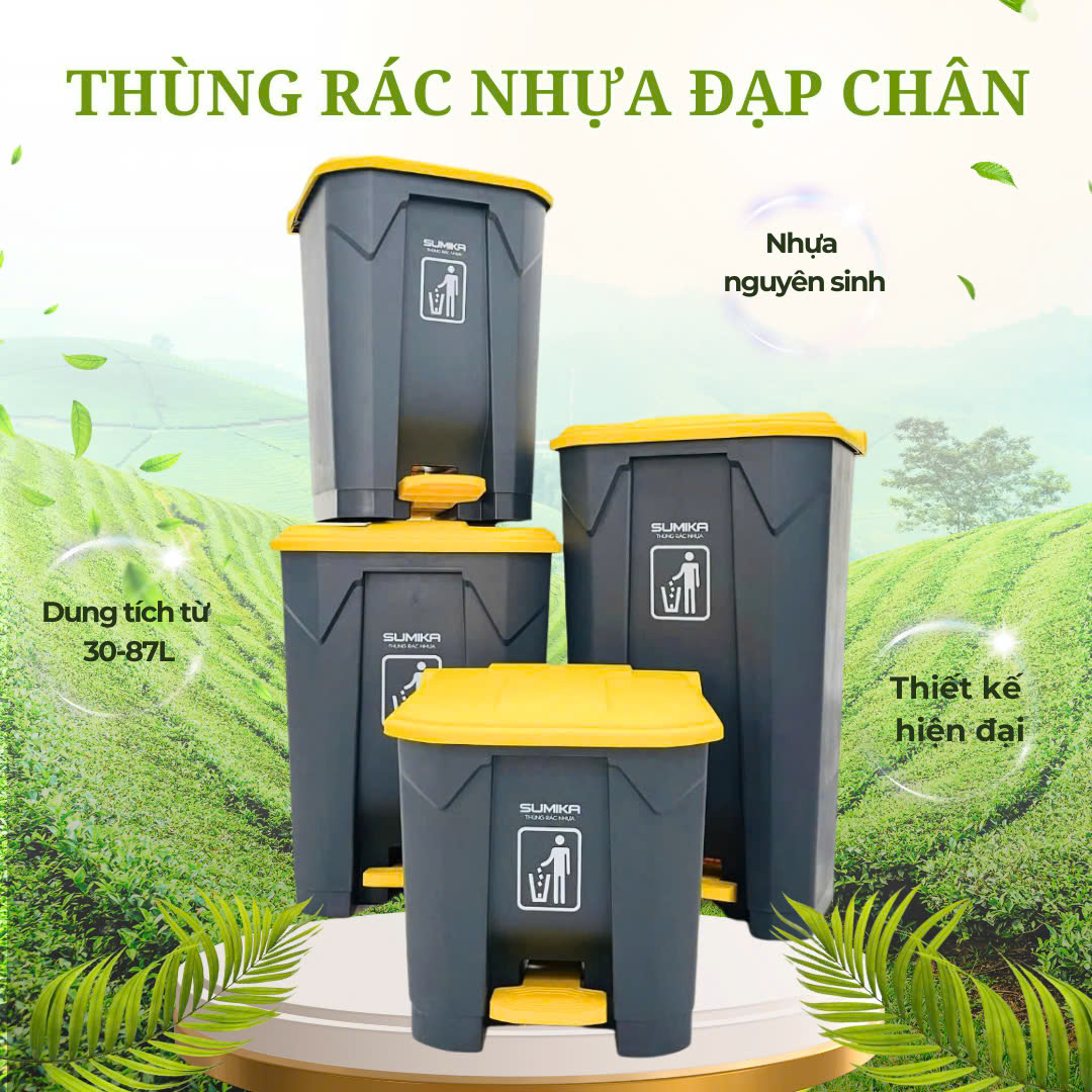 Thùng rác nhựa đạp chân SUMIKA 30L, 45L, 68L, 87L, thùng màu xám, nắp ...