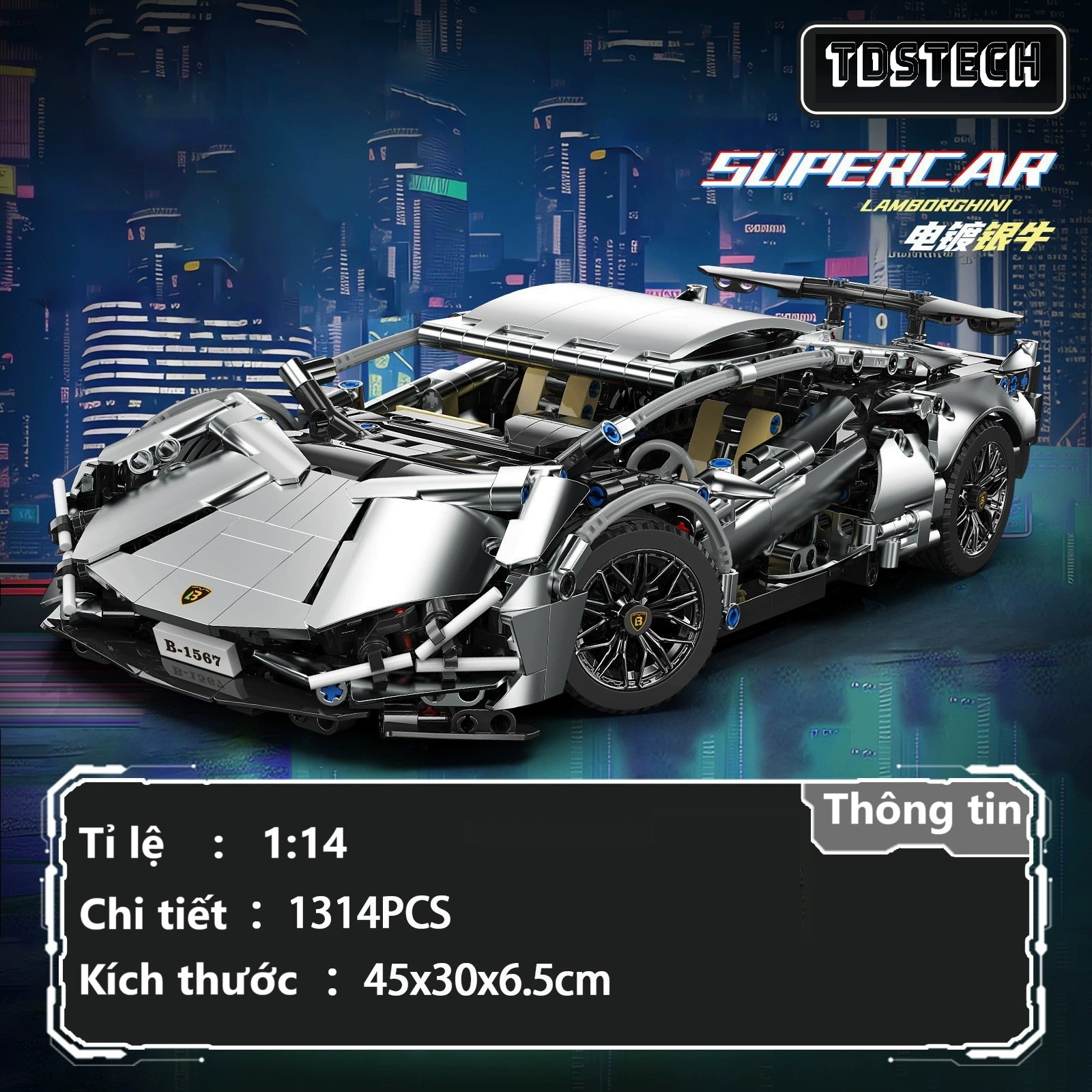 Mô hình lắp ráp siêu xe oto Lambo Titanium nguyên màu 45cm tỉ lệ 1:14 ...