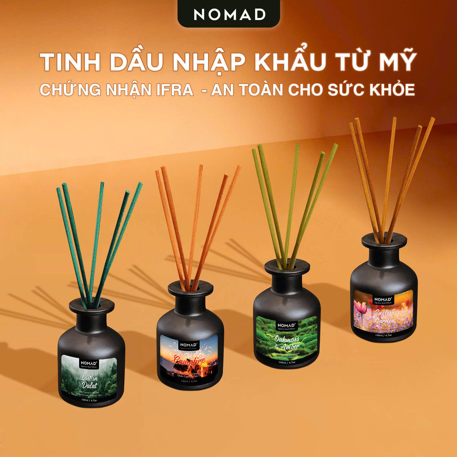Bộ Tinh Dầu Thơm Phòng Tán Hương Que Mây Nomad Reed Diffuser 140ml ...