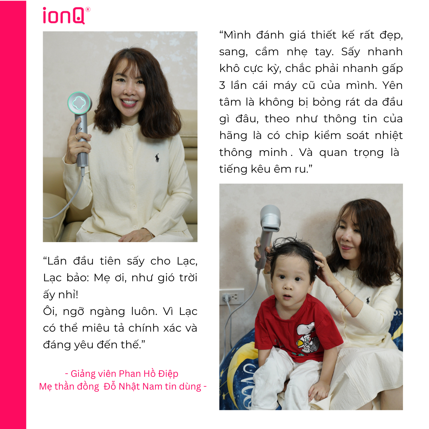 Máy sấy tóc ion âm ionQ Clover công suất 1600W nhanh khô chăm sóc và bảo vệ tóc chuẩn Salon ...