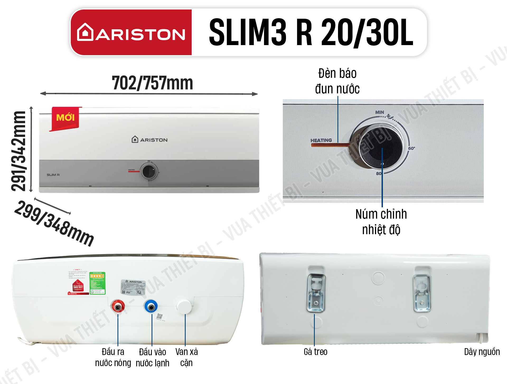 20L | ARISTON SLIM3 R AG+ 20 lít ngang - Bình nóng lạnh gián tiếp SL3 ...