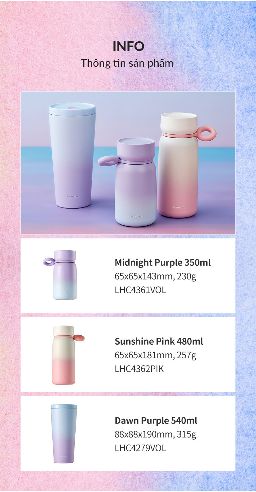 Bình Giữ Nhiệt Locknlock Metro Studio Gradation Tumbler 540ml, 480ml, 350ml, Hàng Chính Hãng ...
