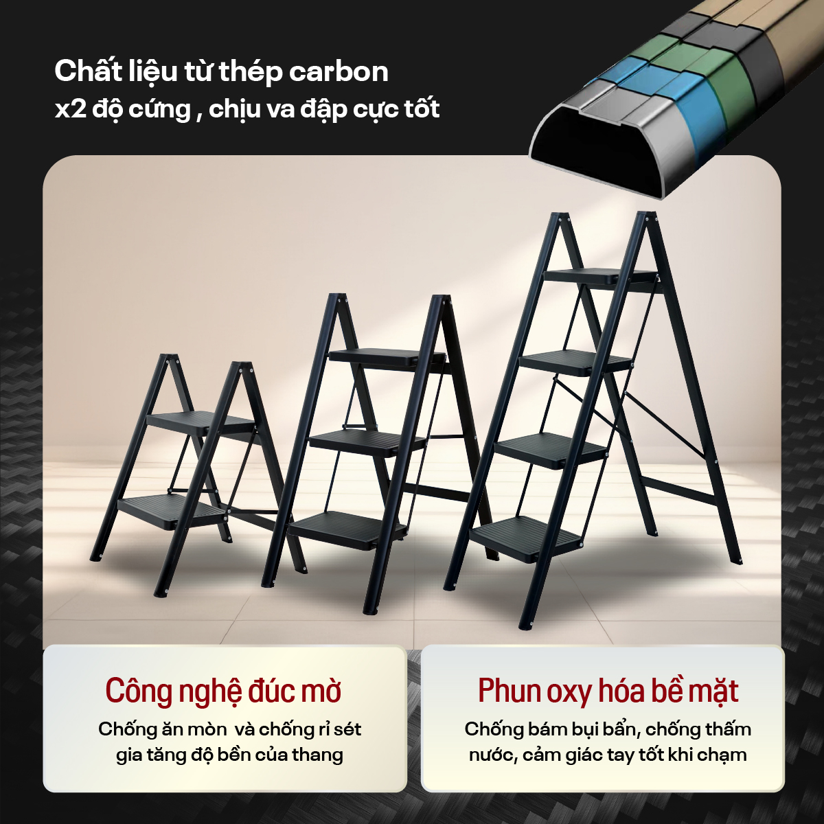 Thang ghế gấp gọn 3 bậc thép carbon FUJIHOME Nhập Khẩu SL103B, thang ...