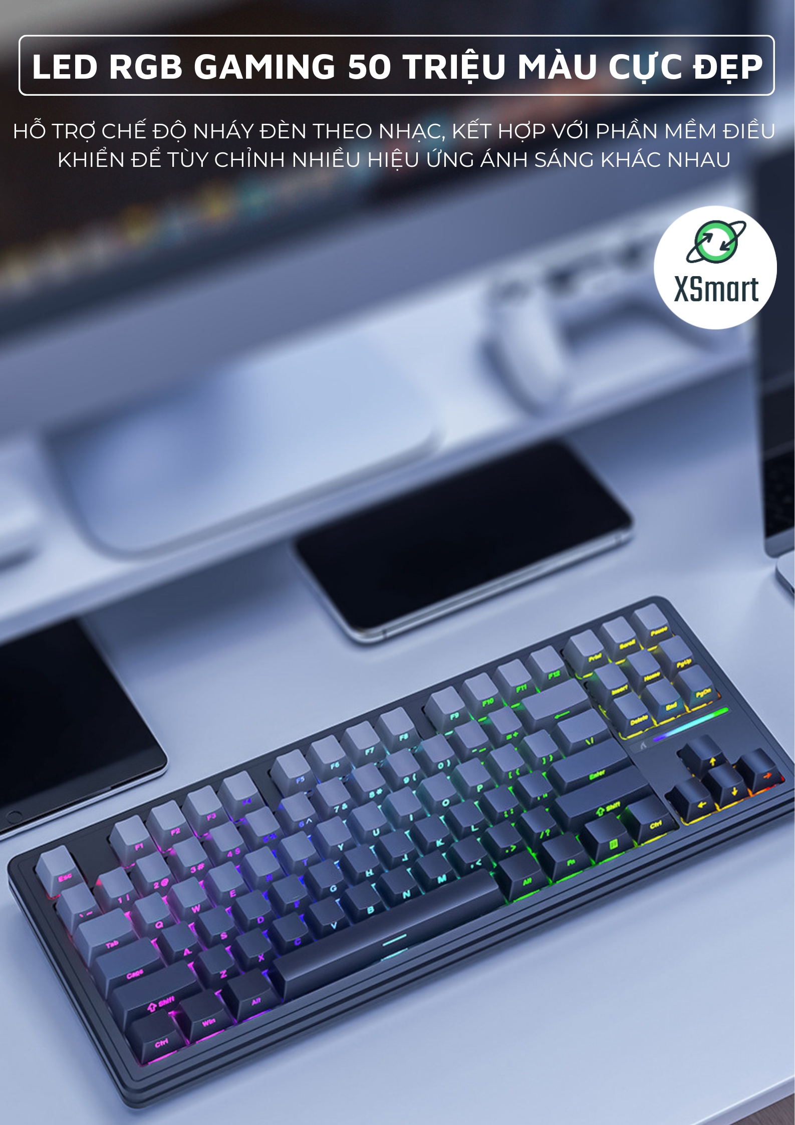 Bàn Phím Cơ Gaming Không Dây Bluetooth XM87 V2 PRO NEW LED RGB Pro ...