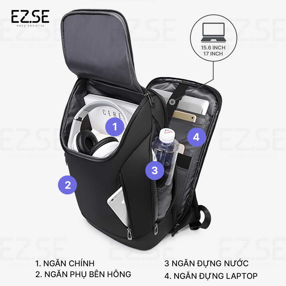 Balo laptop chống sốc chống nước cao cấp EAZY BLA19 khóa chống trộm ...