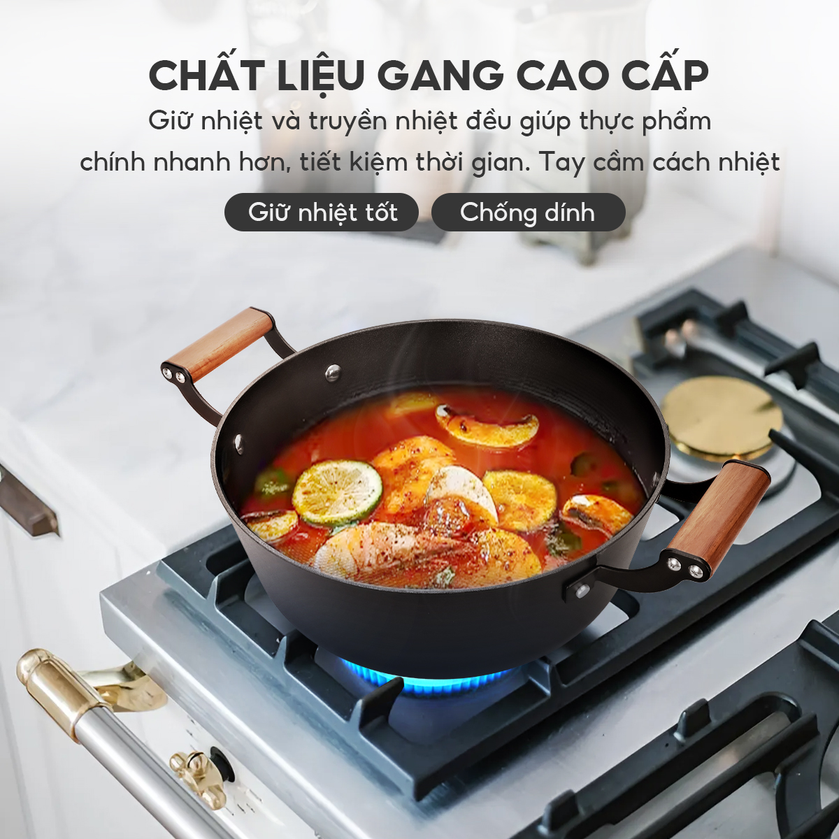 Nồi gang chống dính đa năng Lebenlang LBL2526, size 28, 5.6L, nắp kính ...
