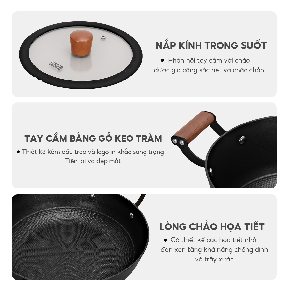 Nồi gang chống dính đa năng Lebenlang LBL2526, size 28, 5.6L, nắp kính ...