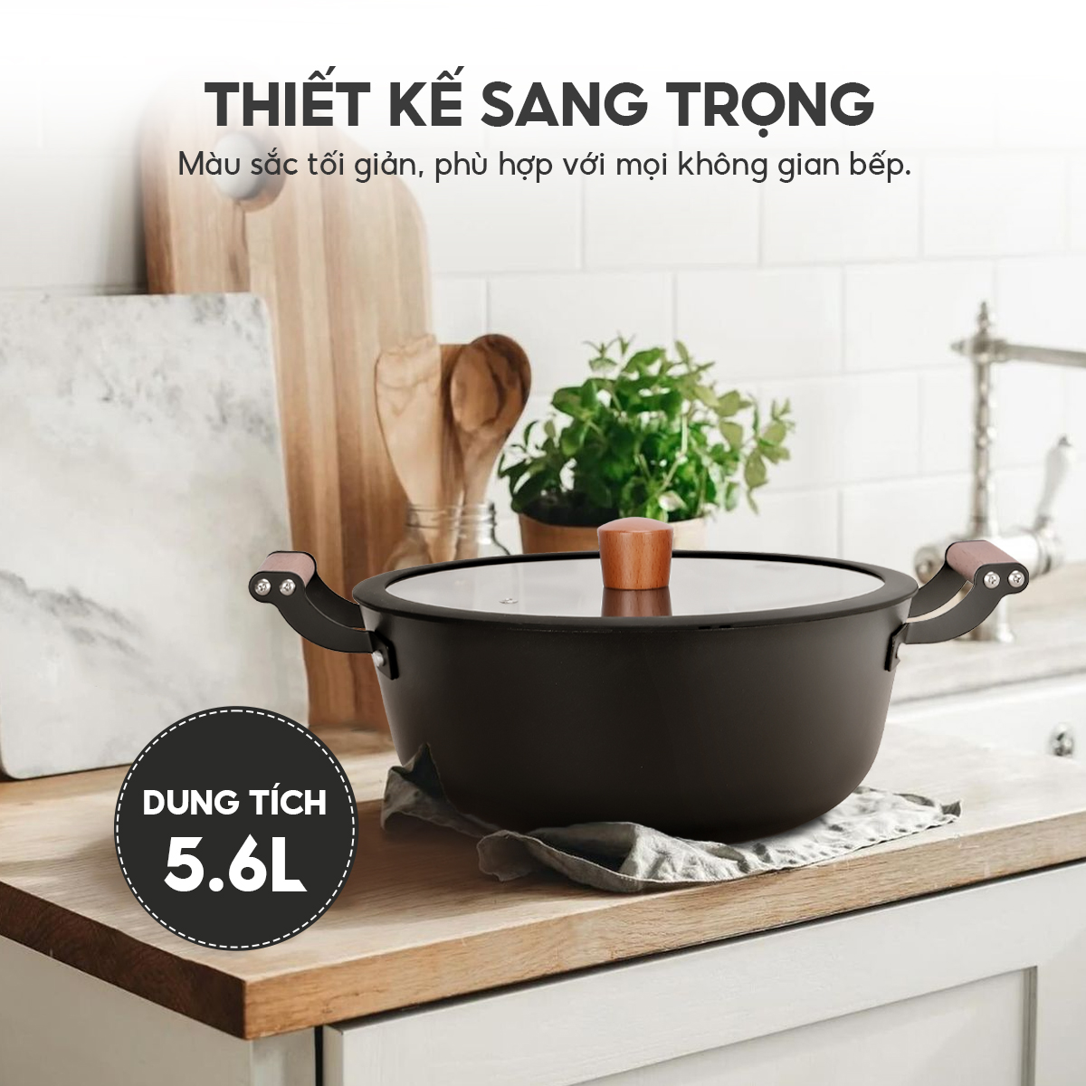 Nồi gang chống dính đa năng Lebenlang LBL2526, size 28, 5.6L, nắp kính ...