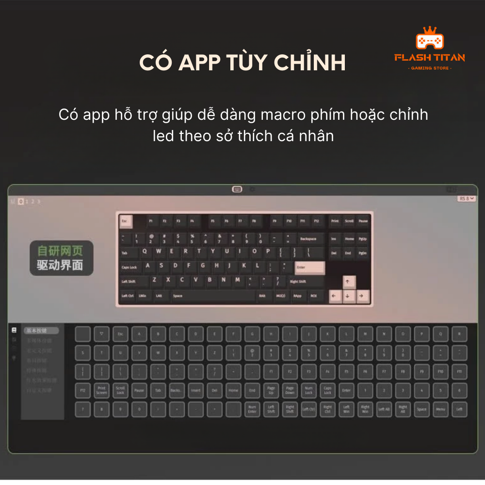 Bàn phím cơ không dây RICCKS RS8 HIFI - QMK/VIA Chính Hãng - 3 mode kết nối - LED RGB nhiều chế ...