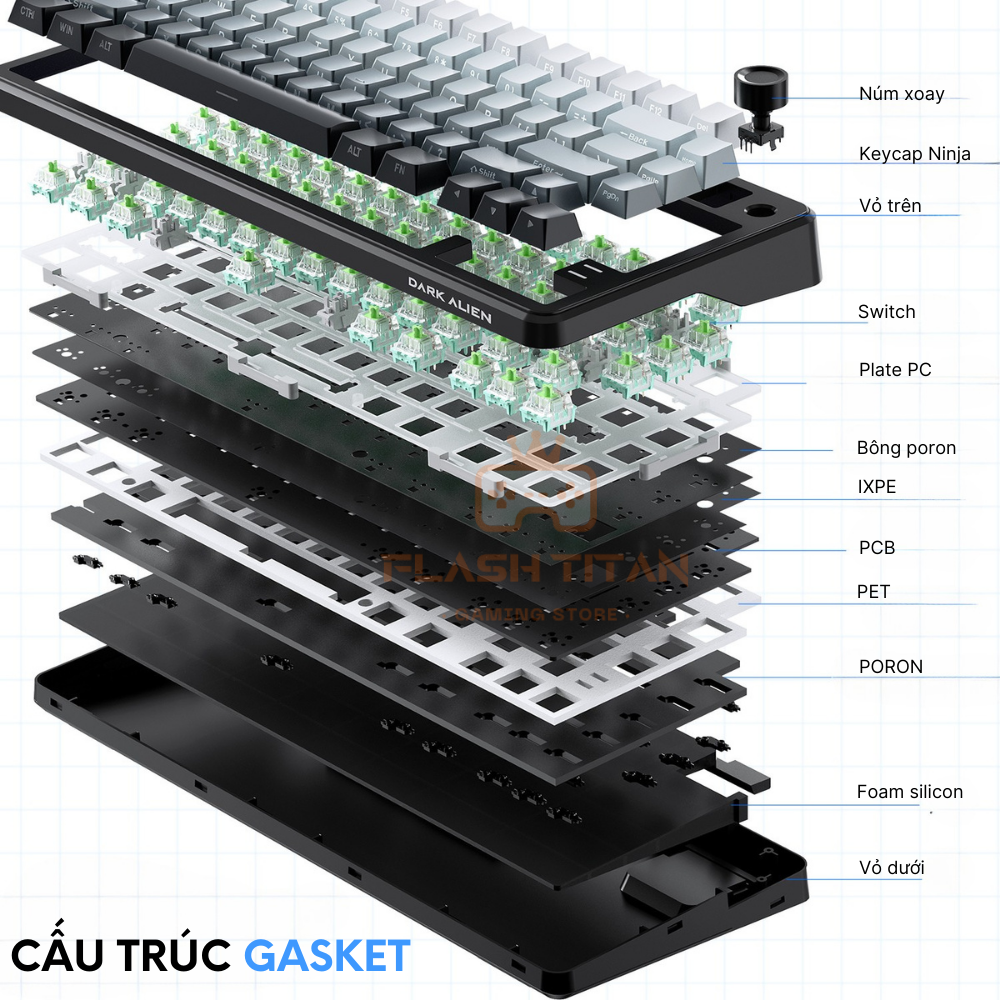 Bàn phím cơ không dây Dark Alien K820 - Hỗ trợ hotswap - 3 mode kết nối - Có núm xoay, mạch xuôi ...