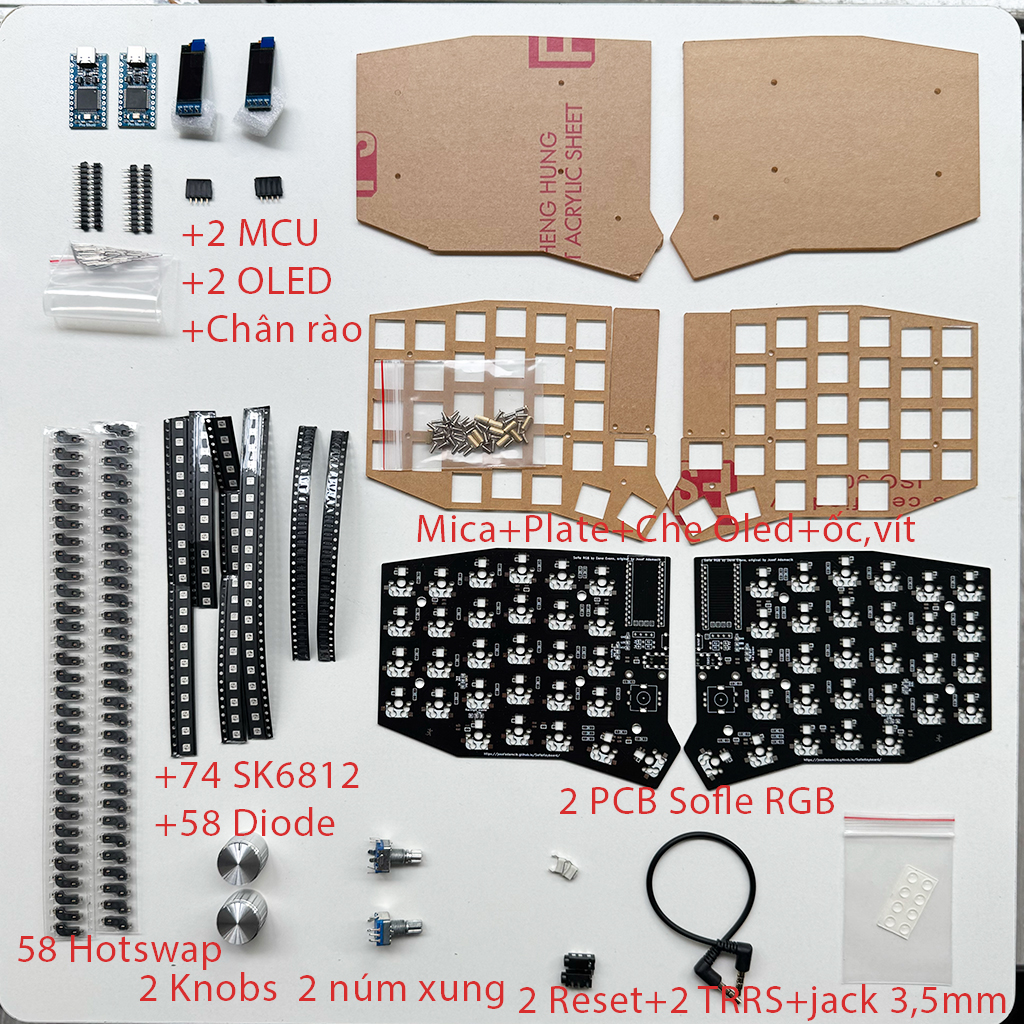 Bàn Phím Tự Thực Hiện DIY Sofle Split Keyboard Layout 58 Dùng ...