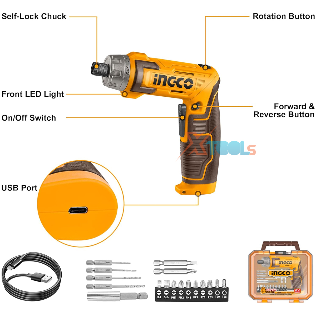 Máy bắn vít mini dùng pin 8v INGCO CSDLI08025 máy siết vít có đèn led ...