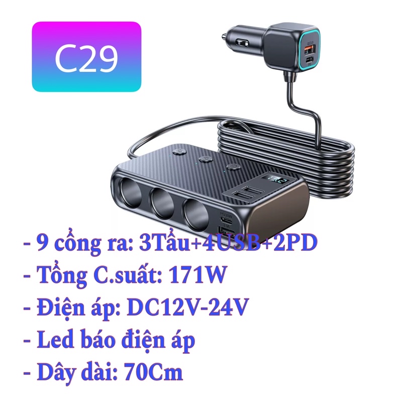 Bộ Chia Tẩu Sạc Nhanh Ô Tô C29 171W Và C29S 128W - Hỗ Trợ Sạc Nhanh ...