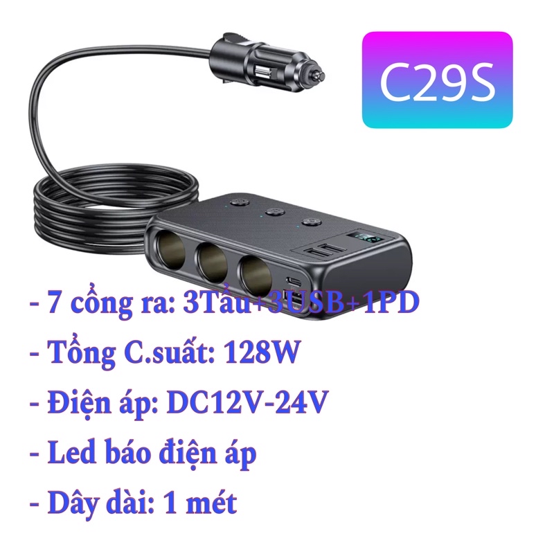 Bộ Chia Tẩu Sạc Nhanh Ô Tô C29 171W Và C29S 128W - Hỗ Trợ Sạc Nhanh ...