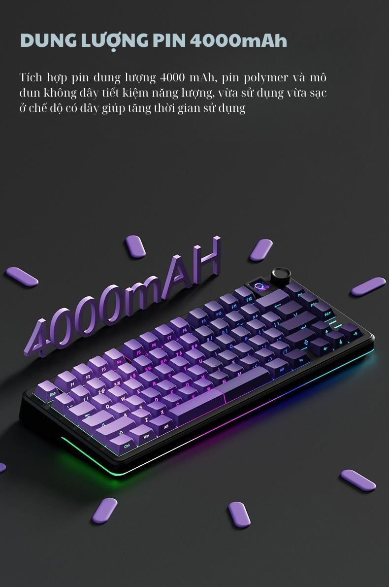 Bàn phím cơ không dây Weika WK75 - 3 mode kết nối - Led RGB - Màn hình ...