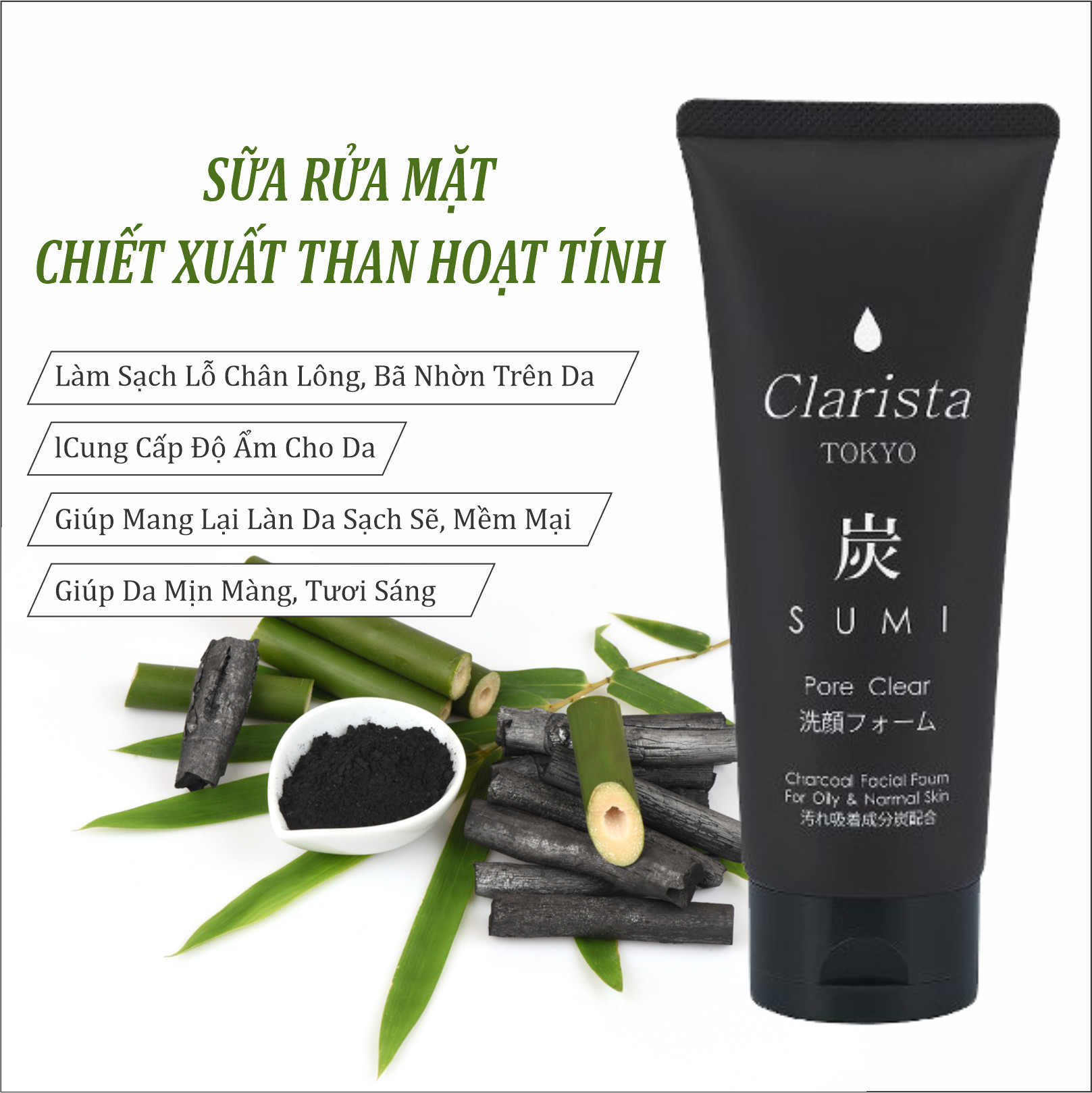Sữa Rửa Mặt Sạch Sâu Chiết Xuất Than Hoạt Tính Clarista Tokyo Charcoal ...