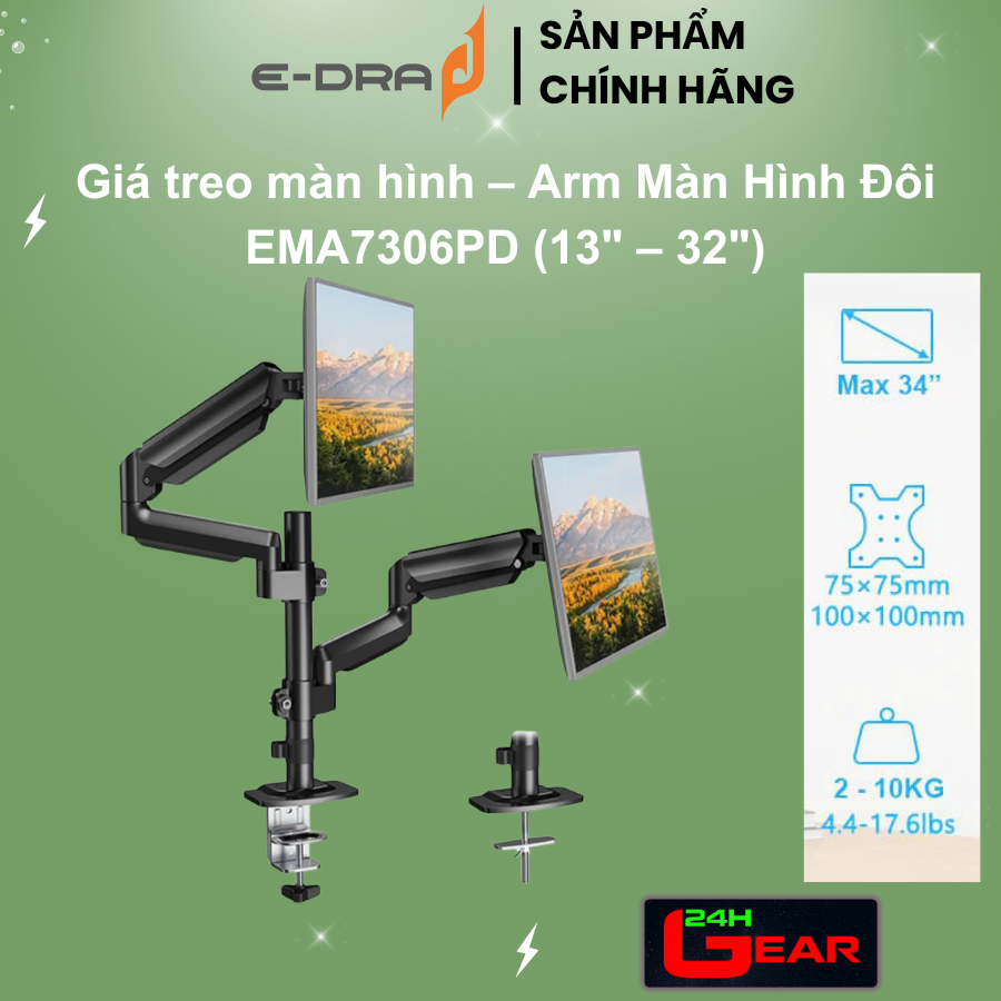 Arm Màn Hình Đôi EDRA EMA7306PD có trụ - Giá treo màn hình (13" – 32 ...
