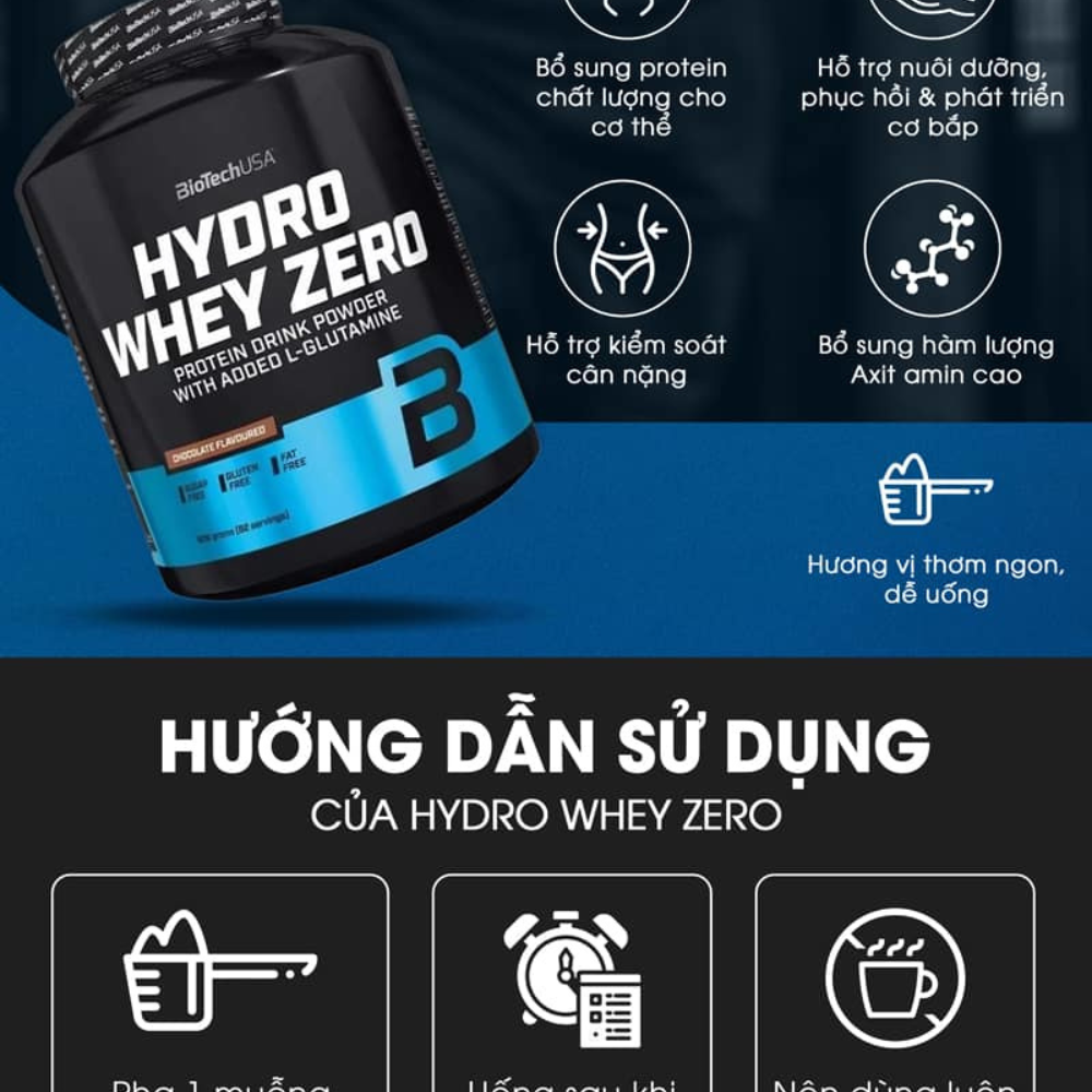 Sữa Tăng Cơ Cao Cấp BioTechUSA Hydro Whey Zero 4lbs (1,816Kg) Chính ...