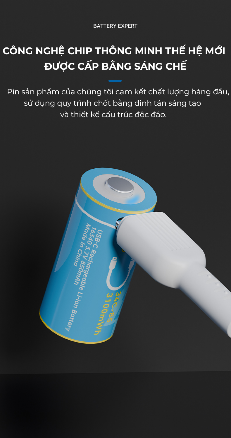 Pin sạc 16340 RCR123A (2 viên) 3100mWh USB Beston Lithium kèm cáp sạc ...