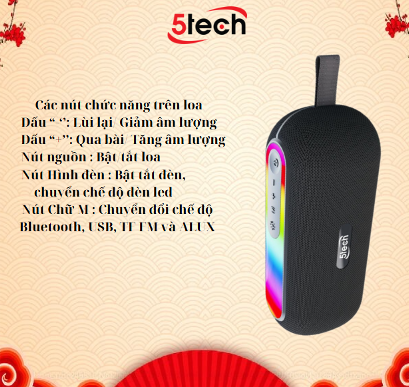 Loa bluetooth 5TECH BS5 chính hãng, loa di động cầm tay công suất lớn, pin trâu, nghe nhạc cực ...
