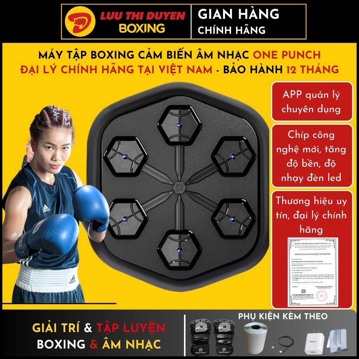 Máy tập boxing thông minh âm nhạc One Punch